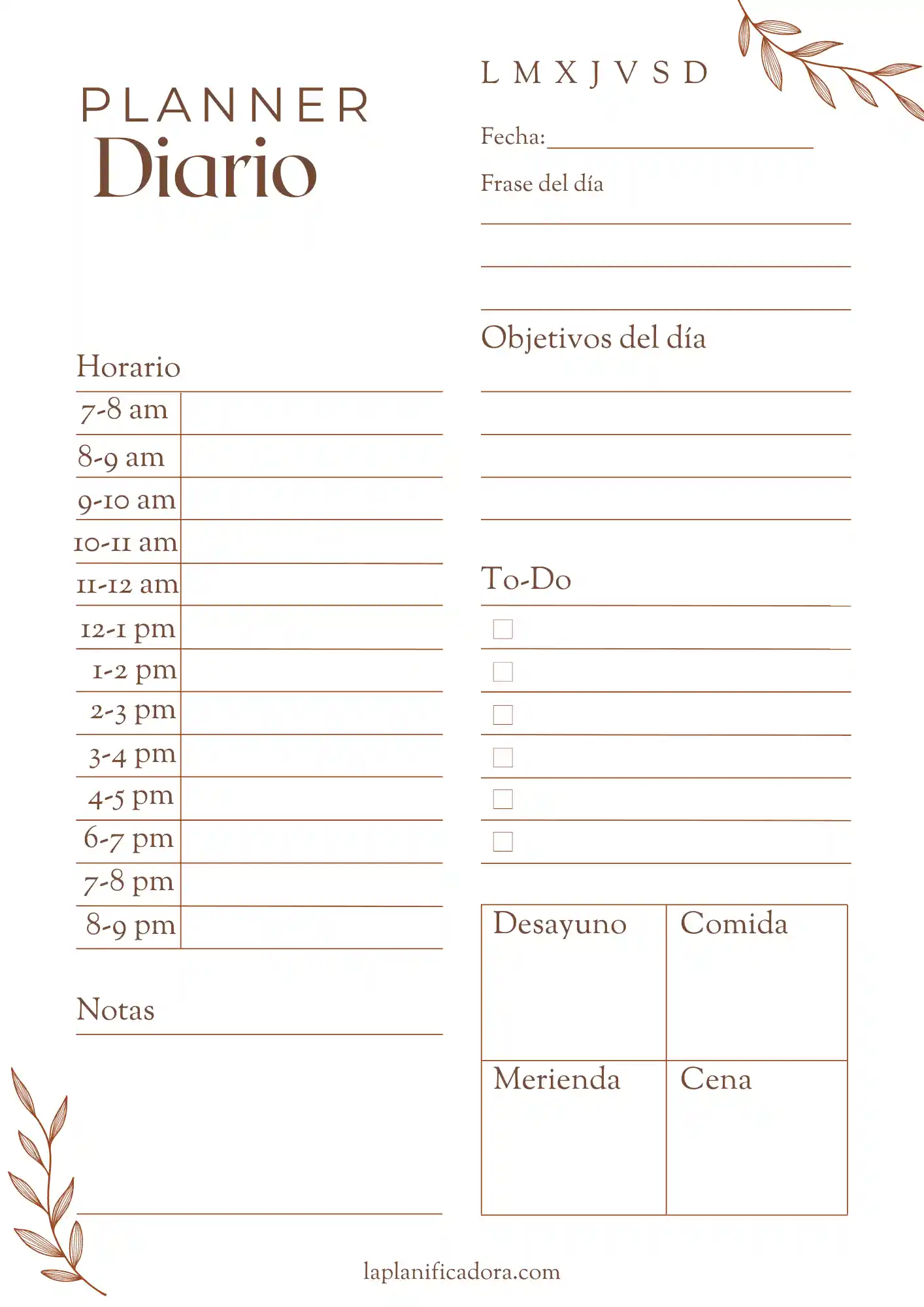 Hojas De Planificación Diaria Imprimibles Plan Diario